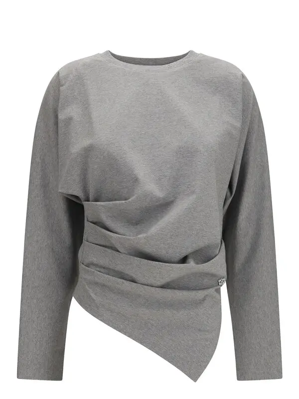 GANNI Asymmetric Draped Stretch Cotton Top - Gray
