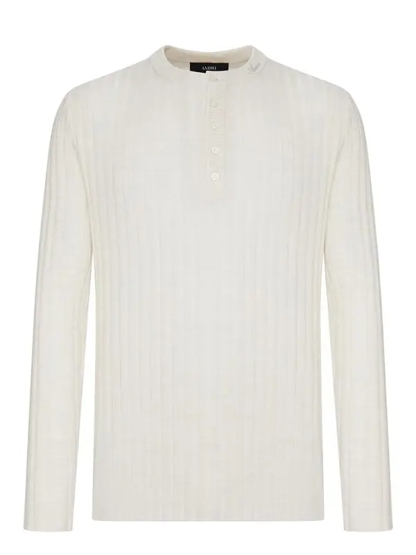 Amiri Henley Long-sleeved Ribbed Knit Sweater - Cream