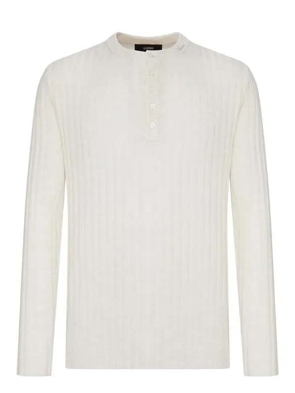 Amiri Henley Long-sleeved Ribbed Knit Sweater - Cream