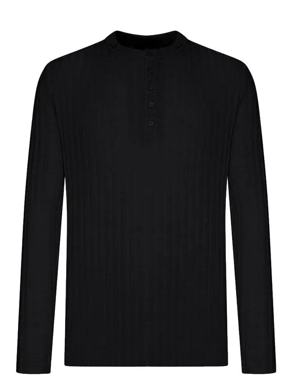 Amiri Henley Long-sleeved Ribbed Knit Sweater - Black