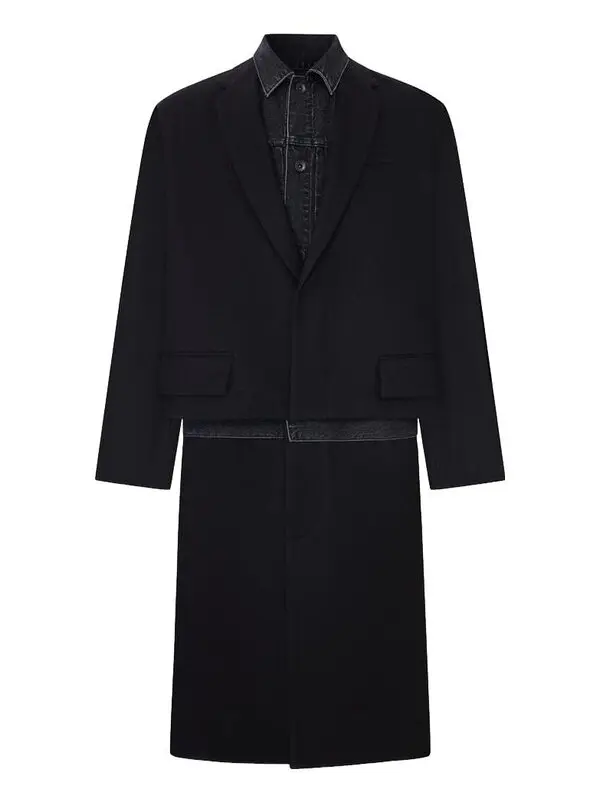 Sacai Panelled Coat With Denim Insert - Black