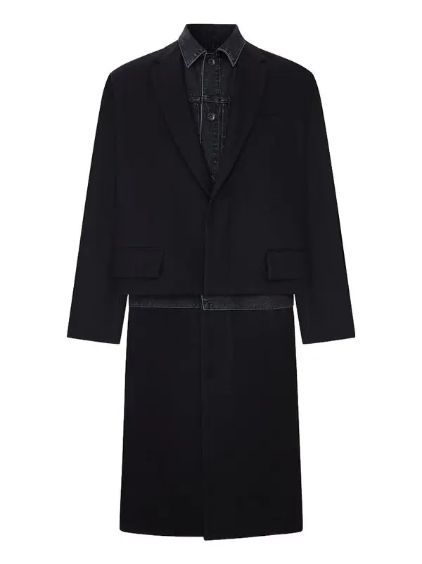 Sacai Panelled Coat With Denim Insert - Black