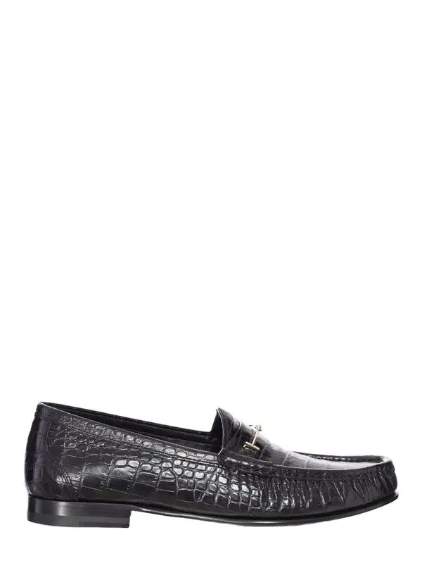 TOM FORD Crocodile Print Leather Moccasin With Metal Clip - Black