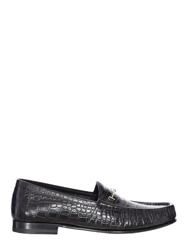 TOM FORD Crocodile Print Leather Moccasin With Metal Clip - Black