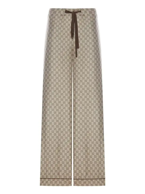 Gucci Printed Silk Twill Trousers - Cream