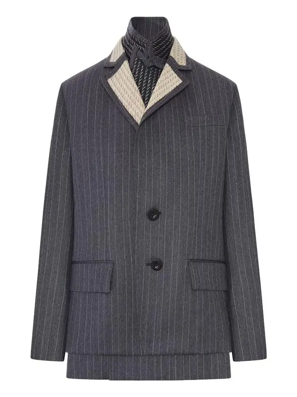 Sacai Pinstriped Blazer With Contrasting Lapels And Embroidered Details - Multicolor
