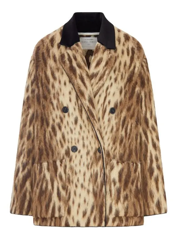FORTE_FORTE Short Coat In Virgin Wool And Alpaca Blend “royal Leopard” Gold - Multicolor