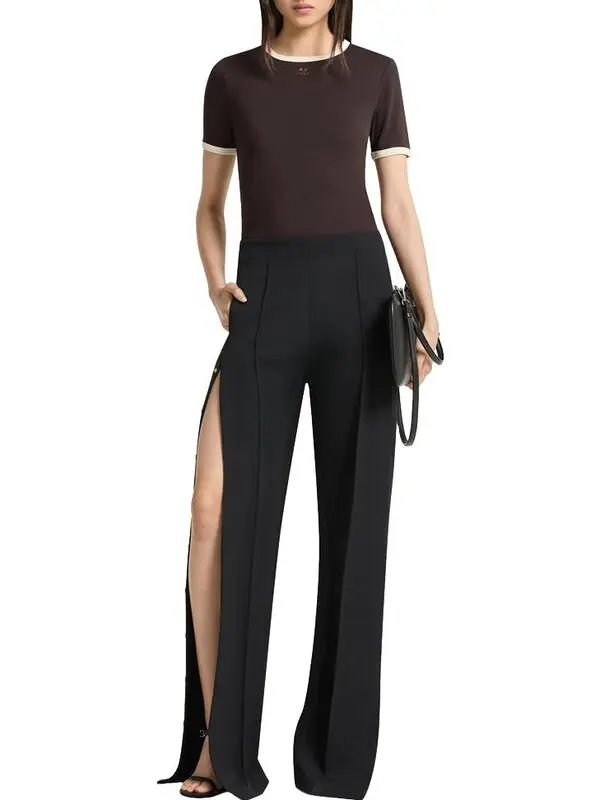 COURREGES T-shirt With Contrasting Trim - Brown