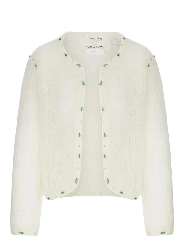 FORTE_FORTE Short Cardigan In Openwork Knit With Embroidery - Cream