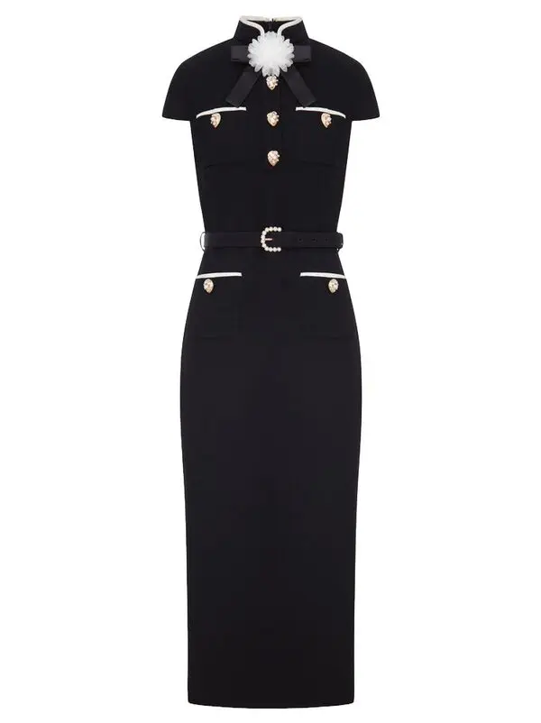 SELF-PORTRAIT Long Dress With Jewel Buttons And Belt - Black