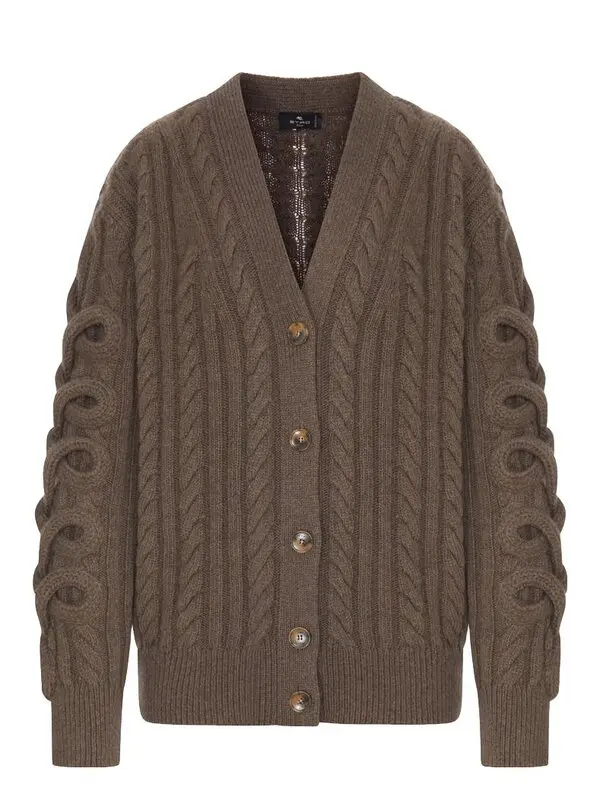 Etro Cable Knit Cardigan With Curly Sleeves - Multicolor