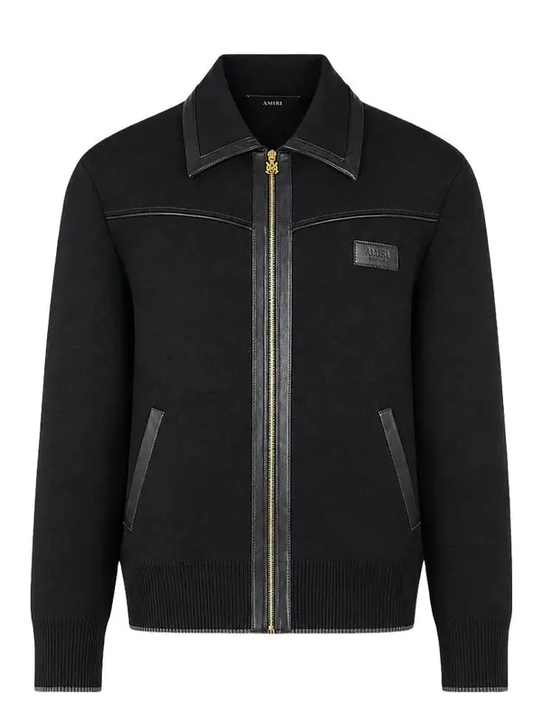 Amiri Wool Bomber Jacket With Leather Inserts - Black