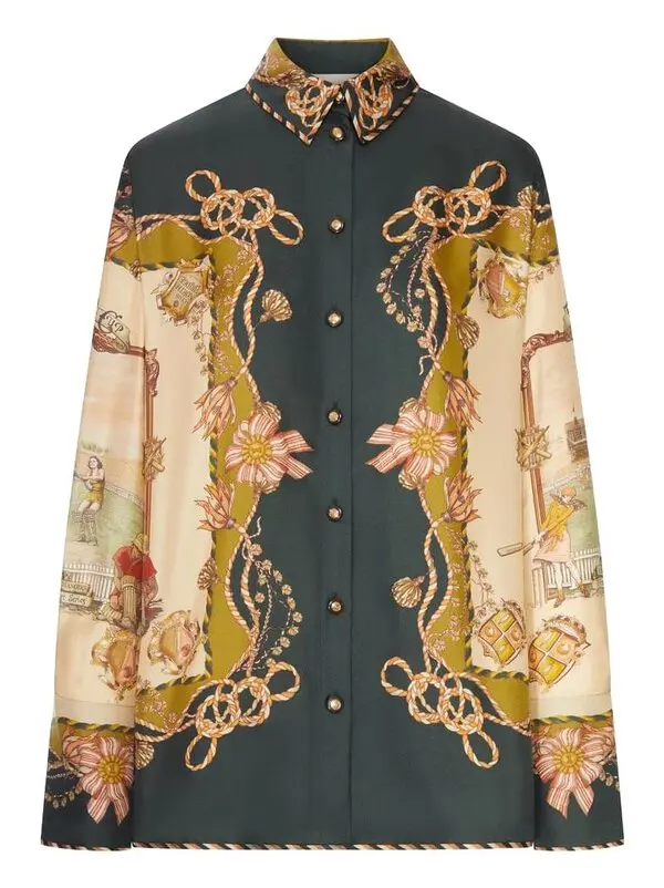 Zimmermann Printed Satin Shirt With A Scarf Motif - Green