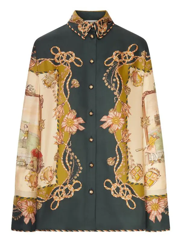 Zimmermann Printed Satin Shirt With A Scarf Motif - Green
