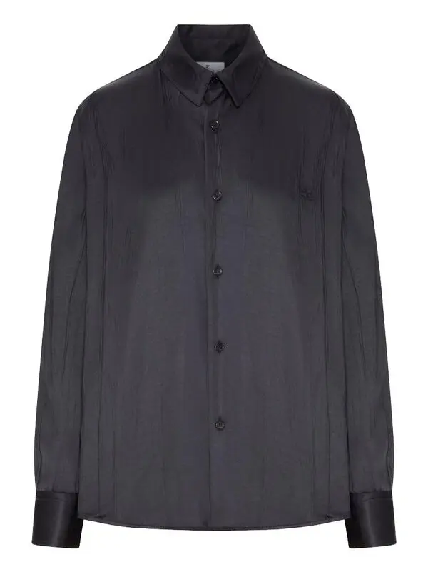 COURREGES Oversized Shirt In Crinkled Satin - Black