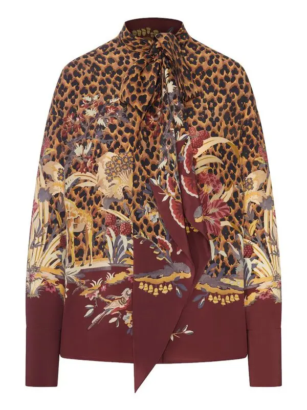 Etro Animal And Floral Printed Shirt With Neck Bow - Multicolor