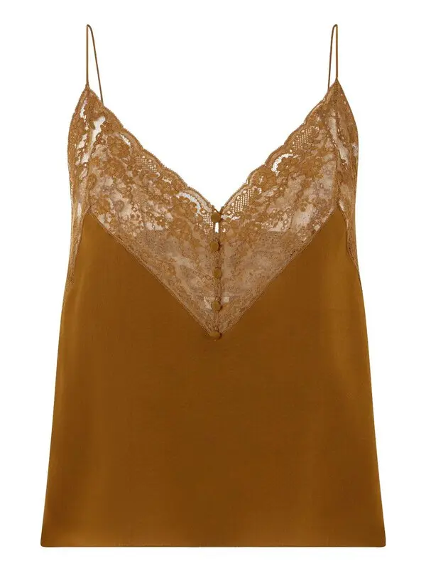 Saint Laurent Lace-trimmed Silk-satin Camisole - Brown