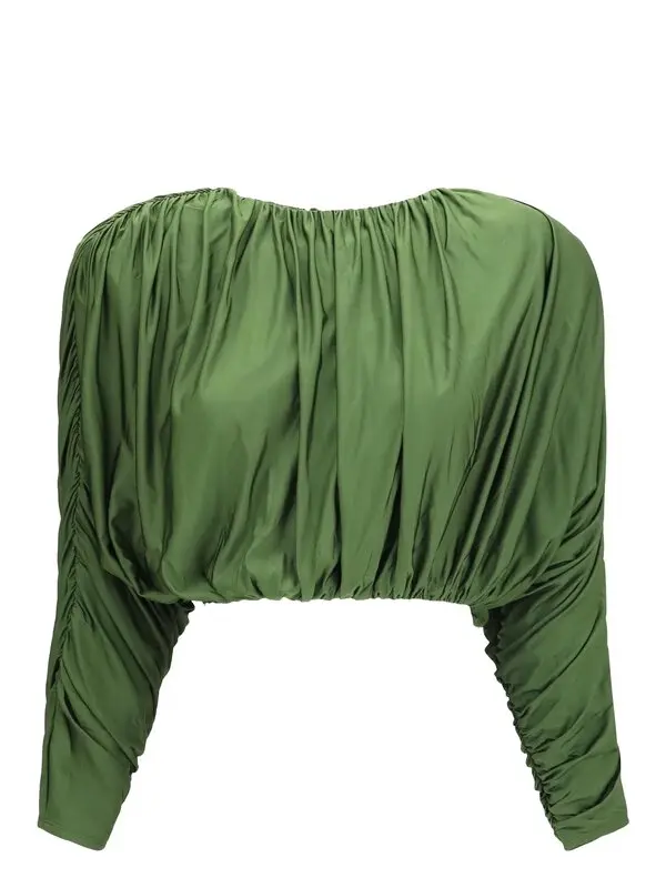SELF-PORTRAIT Draped Jersey Top - Green