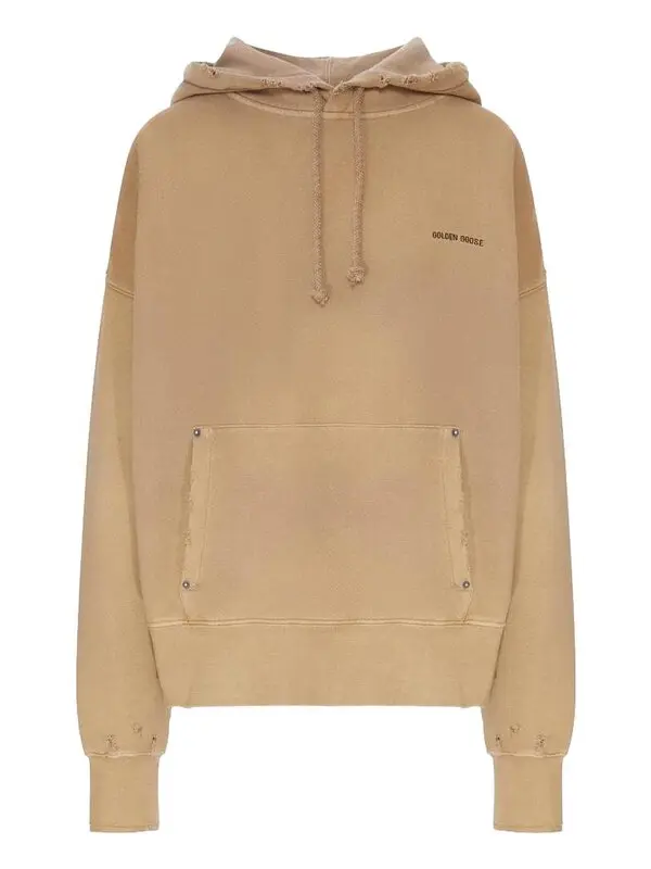 GOLDEN GOOSE Hoodie With Destroyed Trim - Cream