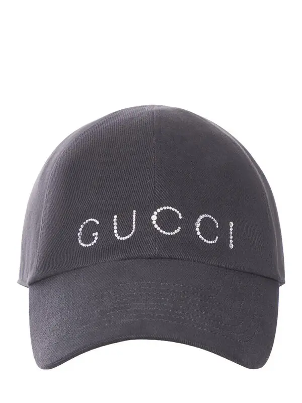 Gucci Baseball Cap With Crystal Logo - Black