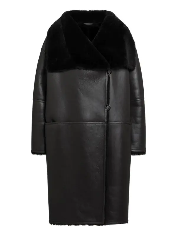 TOTEME Oversized Dark Sheepskin Coat - Brown