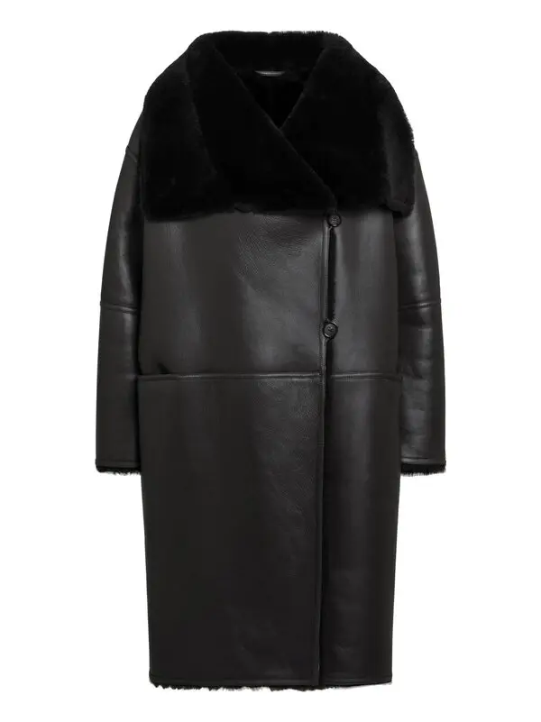 TOTEME Oversized Dark Sheepskin Coat - Brown