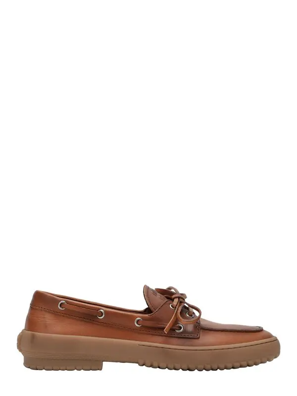 Miu Miu Deck Boat Shoes In Leather, Cognac - Brown