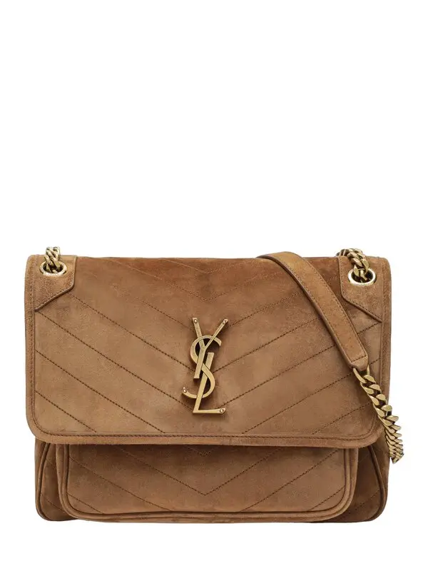 Saint Laurent Niki Medium Cognac Caramel Suede Bag - Orange