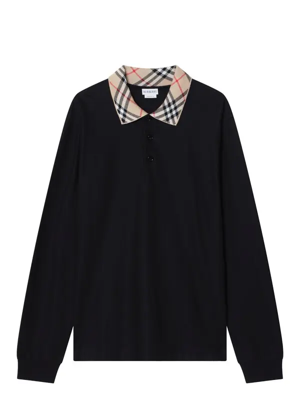 Burberry Long-sleeved Cotton Polo Shirt - Black