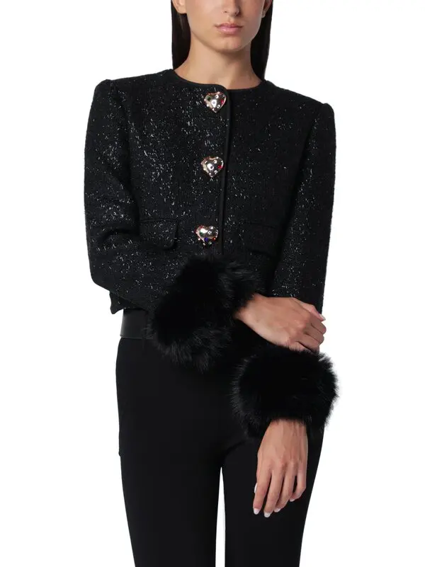 SELF-PORTRAIT Metallic Boucle Jacket - Black