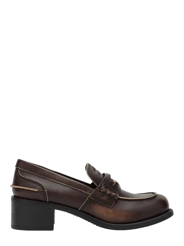 Miu Miu Ebony Calfskin Loafers - Brown