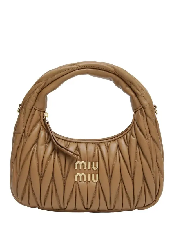 Miu Miu Small Miu Wander Bag In Matelasse Leather, Caramel - Brown