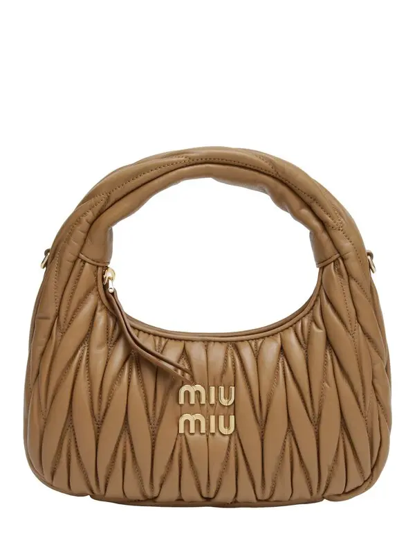Miu Miu Small Miu Wander Bag In Matelasse Leather, Caramel - Brown