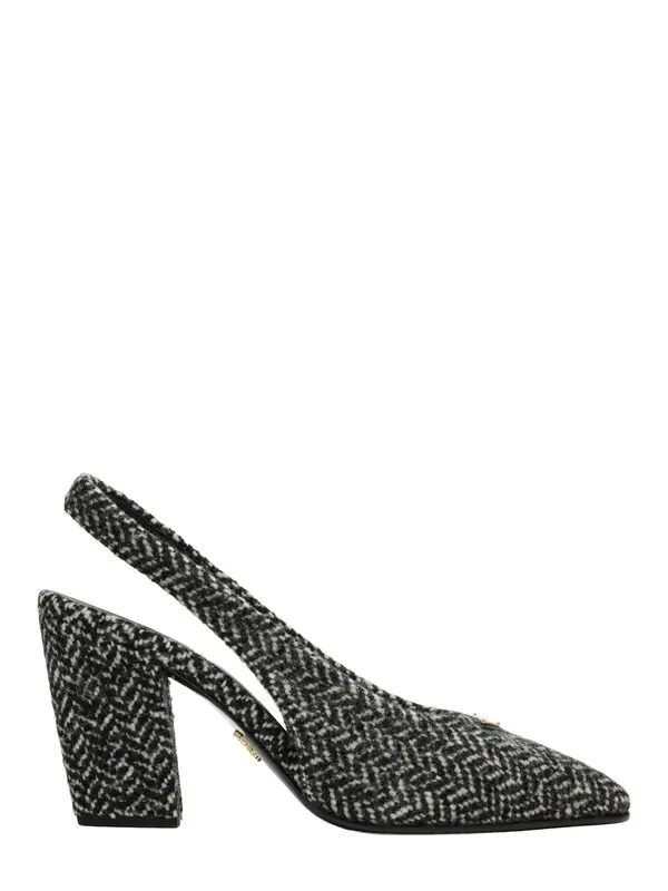 Prada And Black Slingback Pumps In Chevron Fabric - White
