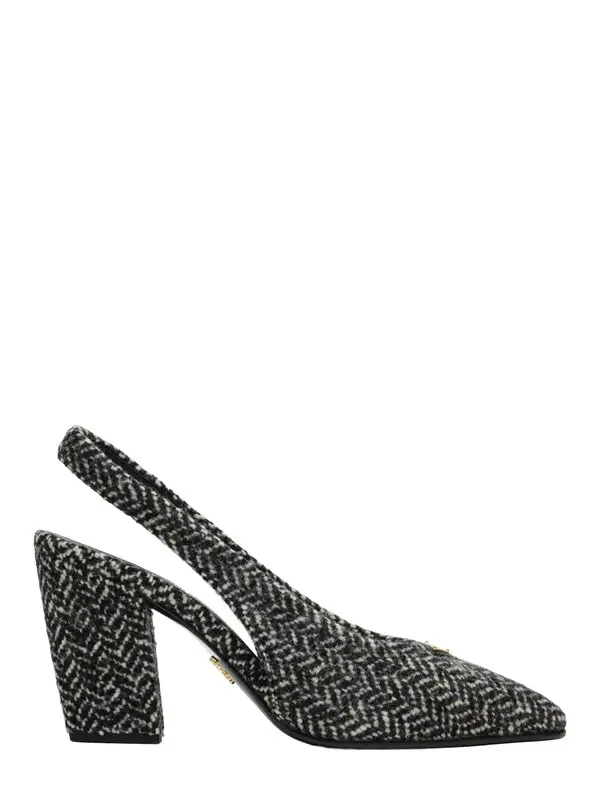 Prada And Black Slingback Pumps In Chevron Fabric - White