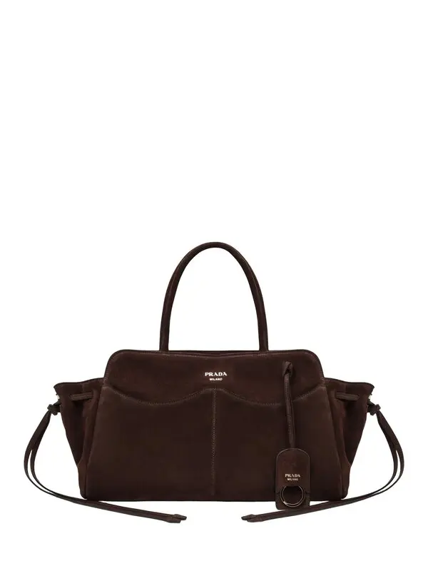 Prada Large Dark Suede Carry Bag - Brown
