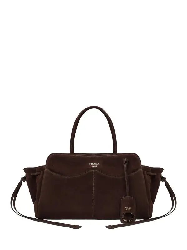 Prada Large Dark Suede Carry Bag - Brown