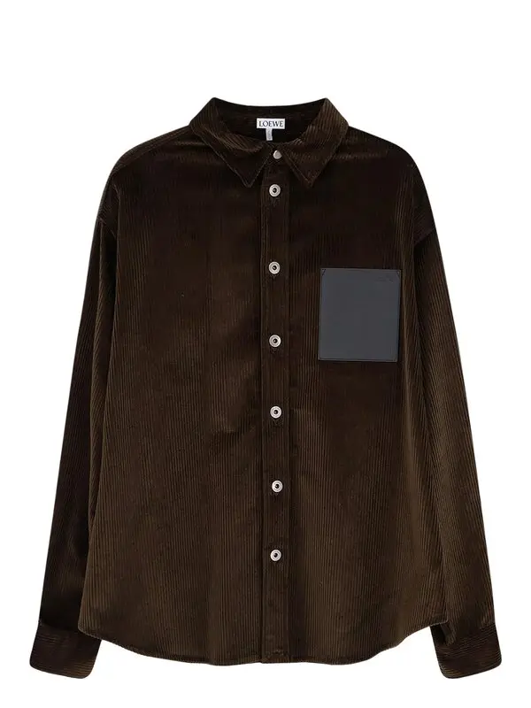 Loewe Corduroy Shirt With Leather Pocket - Brown
