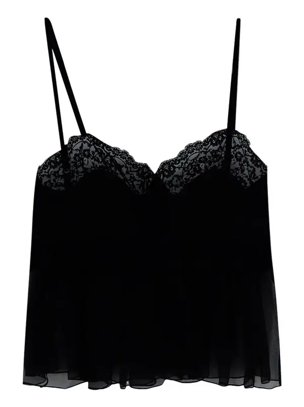 Chloé Silk Top With Lace Profiles - Black
