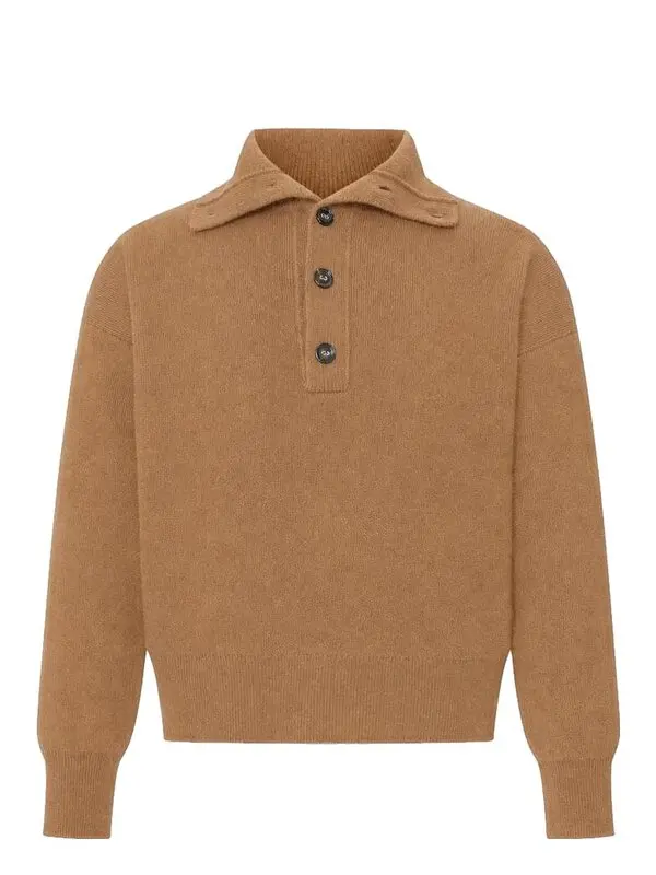 AMI Paris Wool Sweater With Polo Collar - Brown