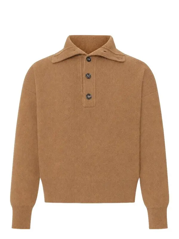 AMI Paris Wool Sweater With Polo Collar - Brown
