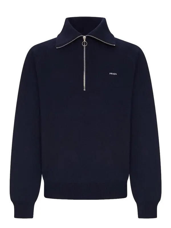 Prada Knitted Polo Shirt With Logo - Blue