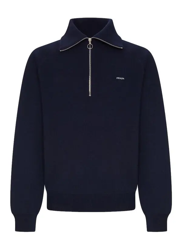 Prada Knitted Polo Shirt With Logo - Blue