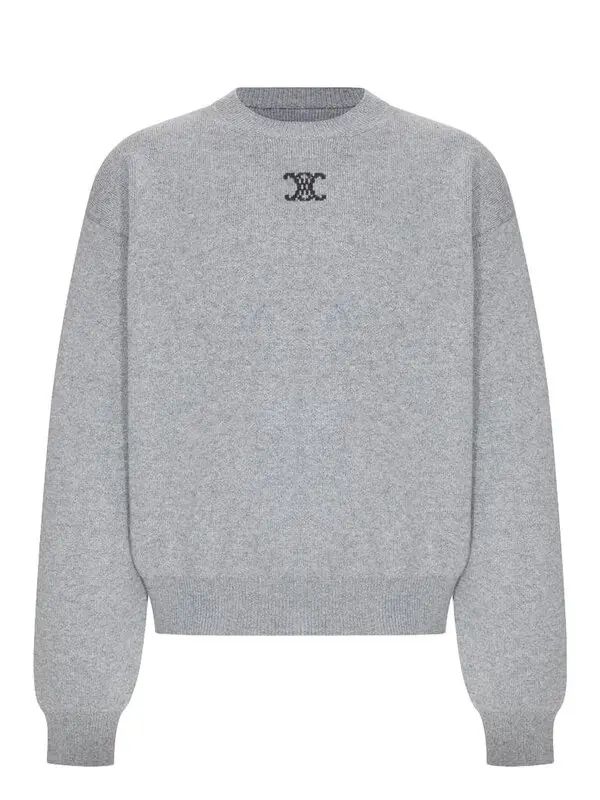 Celine Cashmere Crew-neck Sweater With Front Logo - Gray