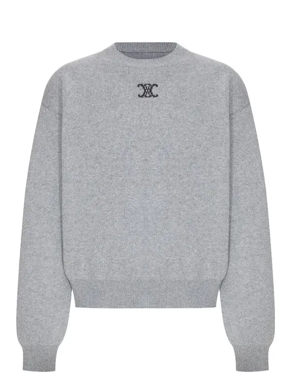 Celine Cashmere Crew-neck Sweater With Front Logo - Gray