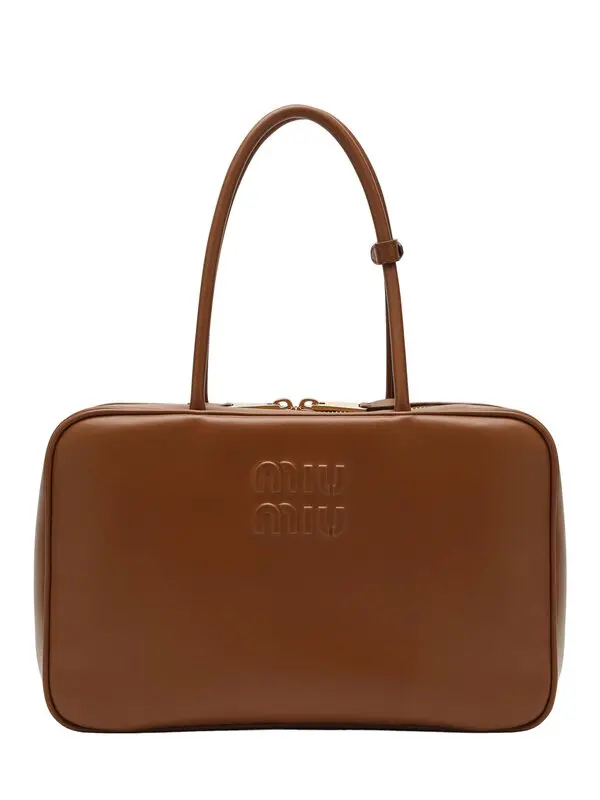 Miu Miu Beau Large Bag In Cognac Leather - Brown