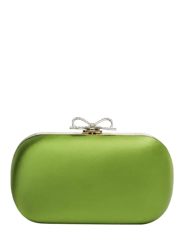 SELF-PORTRAIT Green Satin Clutch Bag - Gray