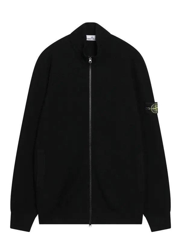 Stone Island Zip-up Sweater In Pure Wool - Black