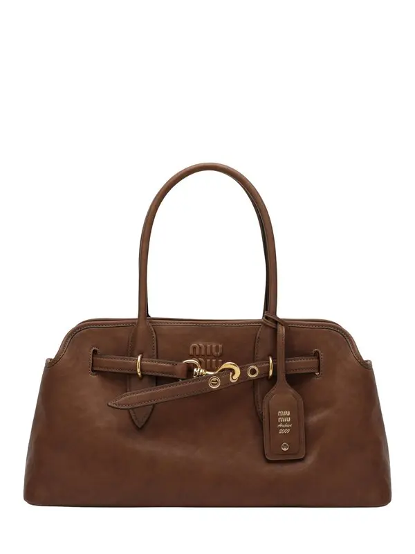 Miu Miu Aventure Large Bag In Rovere-coloured Nappa Leather - Brown