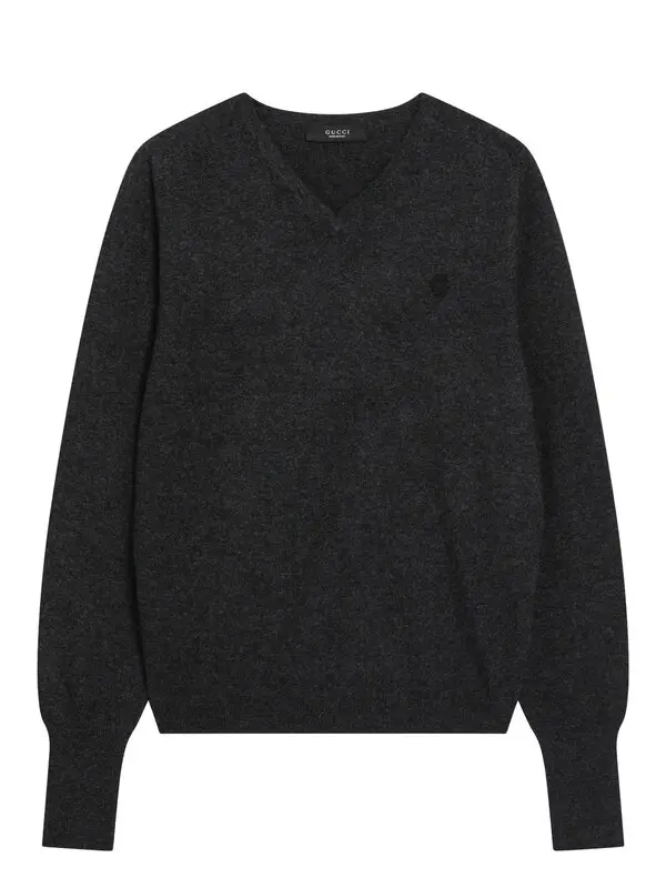 Gucci Dark Grey Cashmere V-neck Sweater - Gray